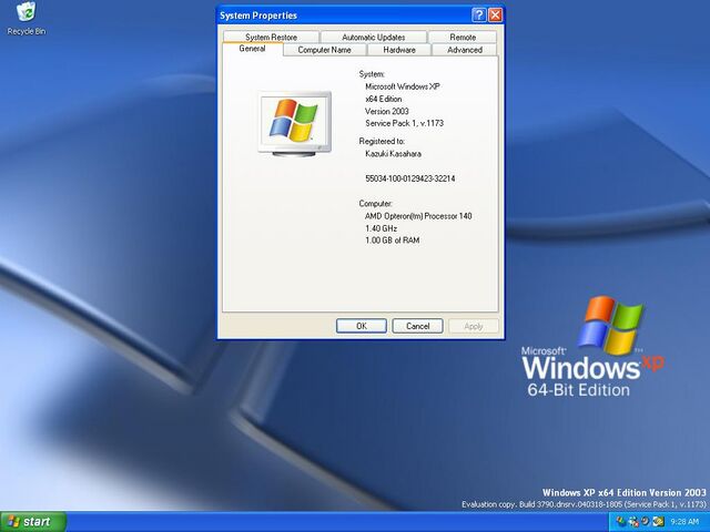 Windows XP Professional x64 Edition Build 3790.1173.dnsrv.040318-1805 ...